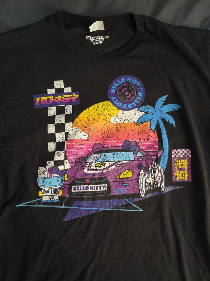 Hello Kitty Racing Car Japanese Graphic T-shirt Short Sleeve Snario ...