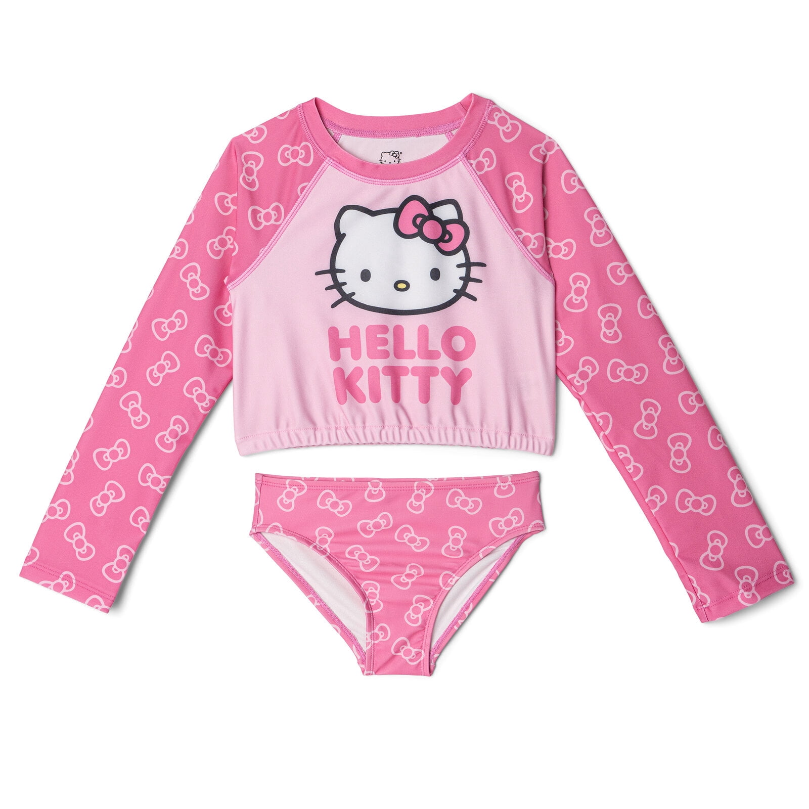 Hello Kitty Raglan Rash Guard and Bikini Bottom UPF 50+ Swim Set Logo ...