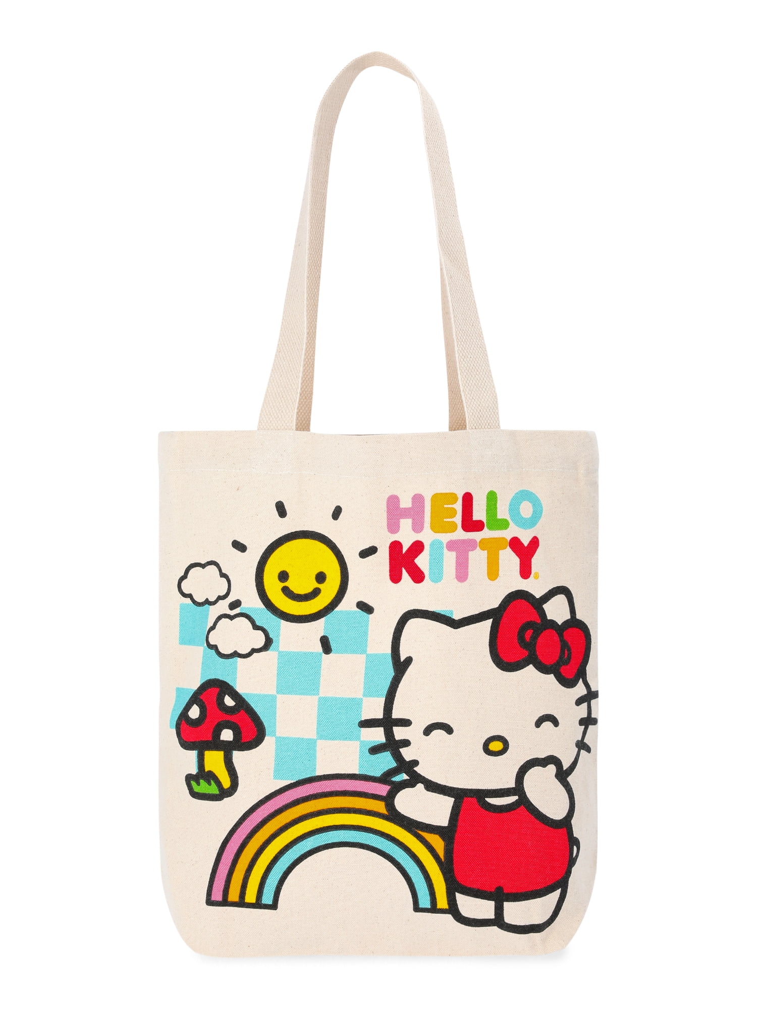 Hello Kitty Women's Rainbow Smiles 13.5" Tote Bag, Natural Canvas ...