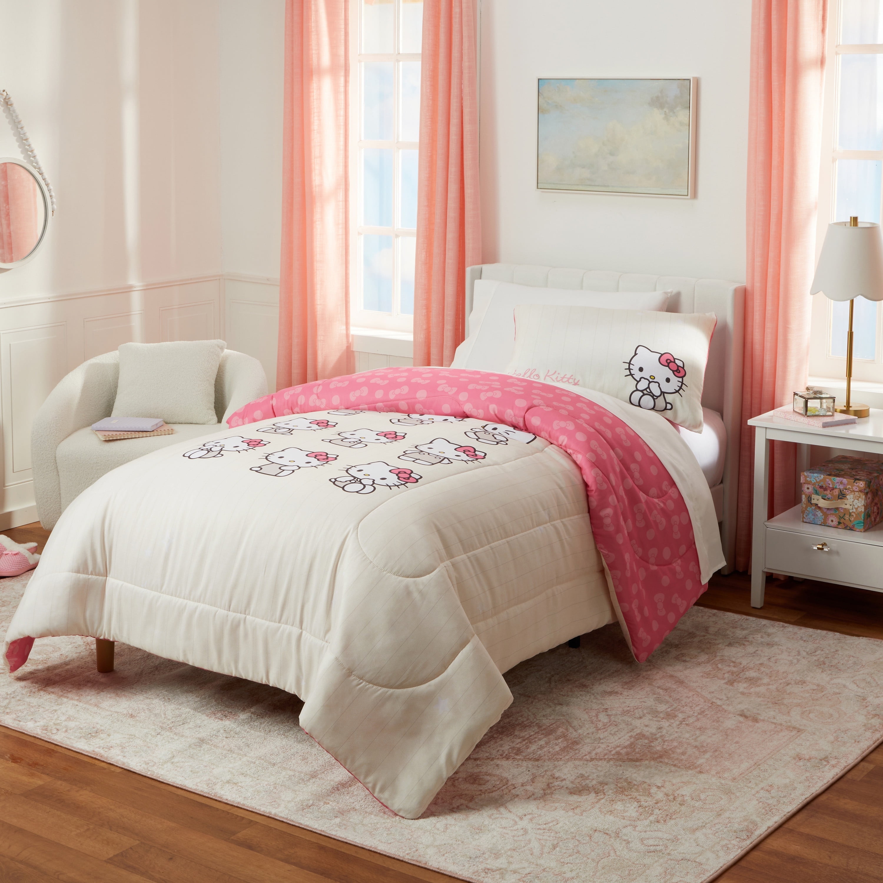 Hello Kitty Reversible Comforter and Sham Set, Twin/Full, Sanrio ...
