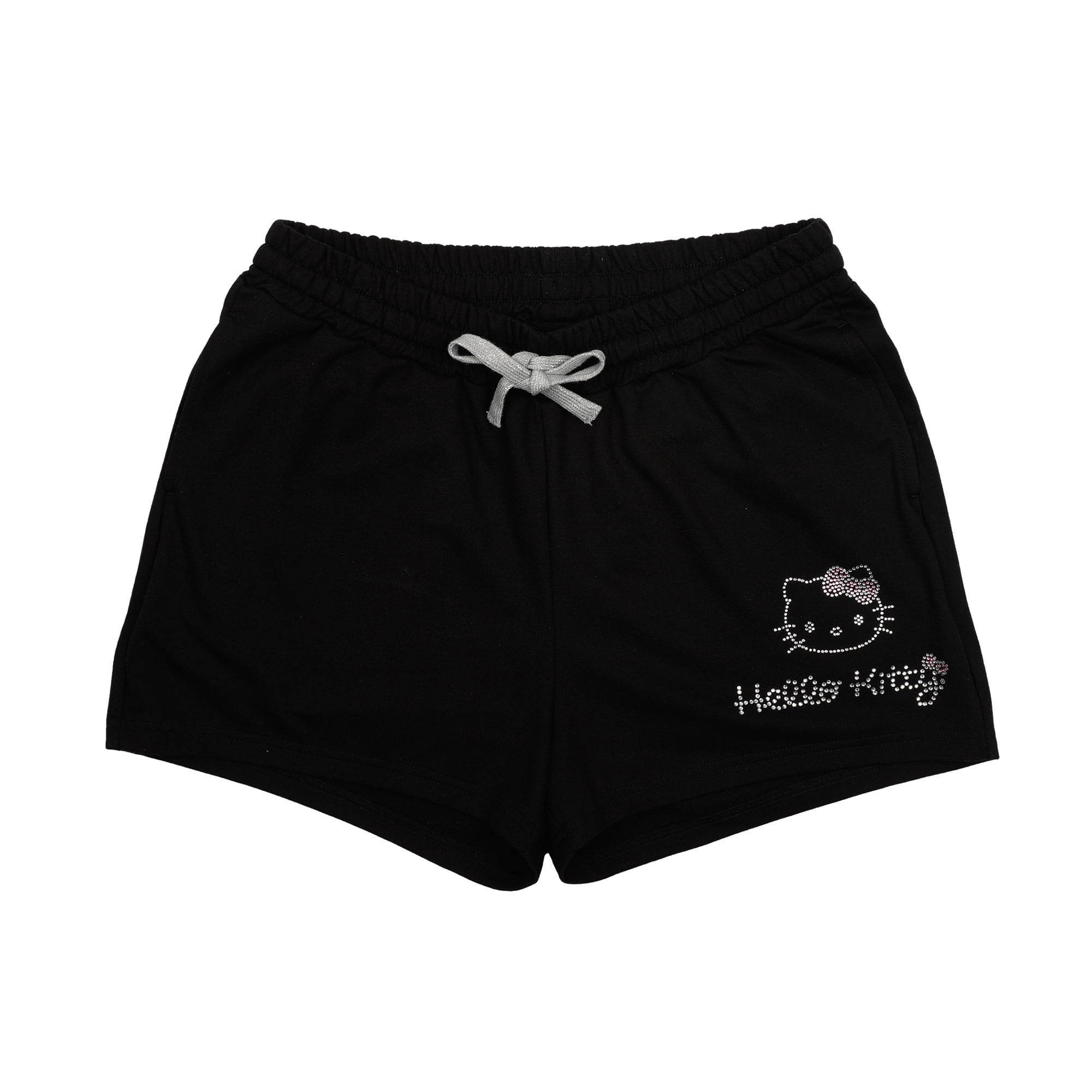 Hello Kitty Rhinestone Face Outline Art Women's Black Sweat Shorts ...