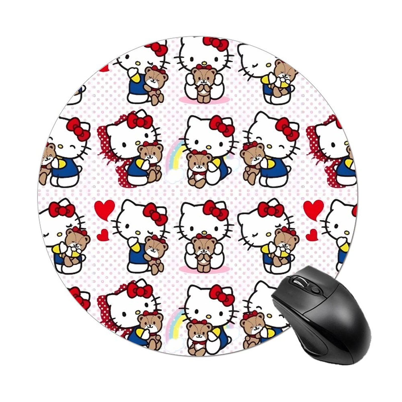 Hello Kitty Round Mouse Pad Non-Slip Rubber Base Gaming Mousepad Mouse ...
