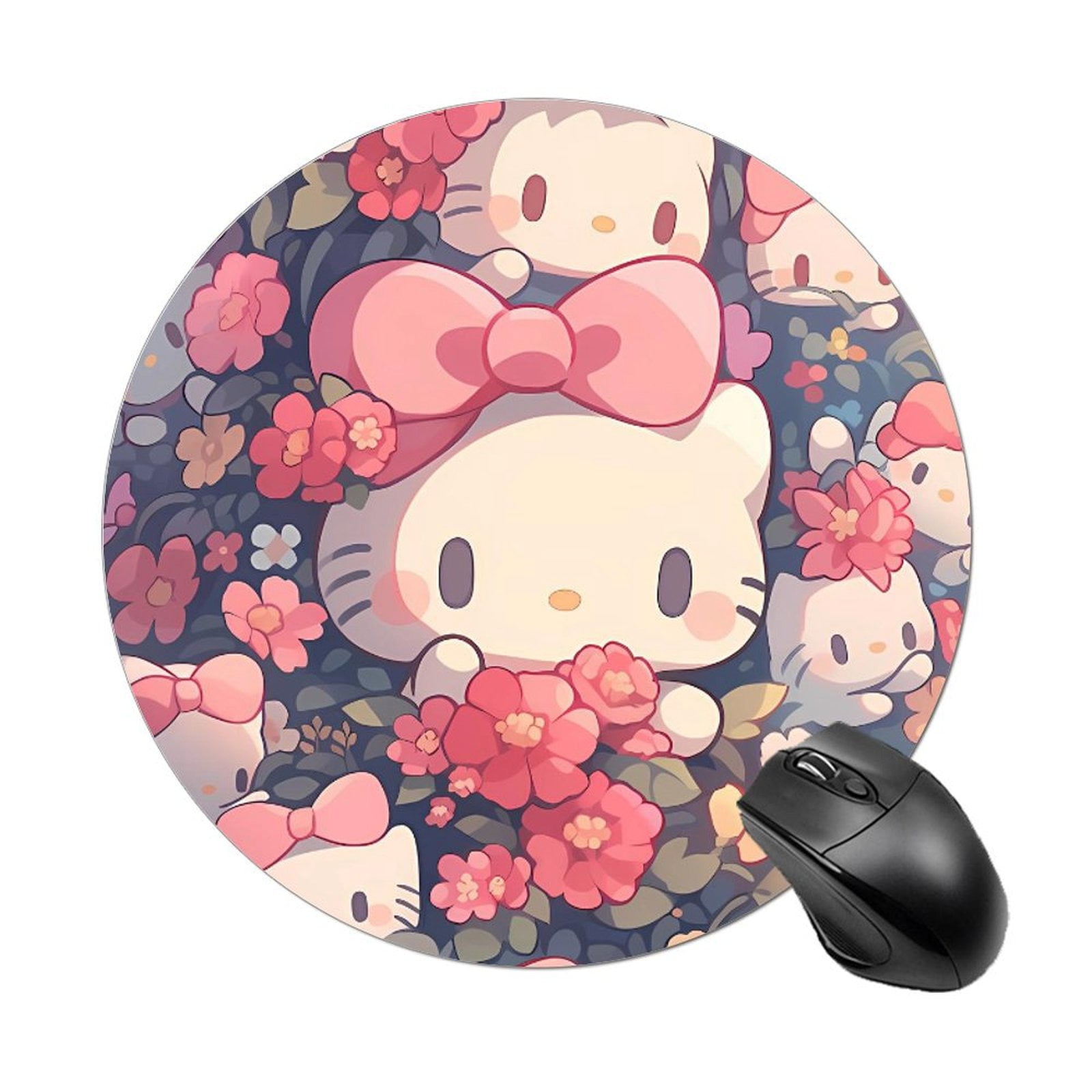 Hello Kitty Round Mouse Pad Non-Slip Rubber Base Gaming Mousepad Mouse ...