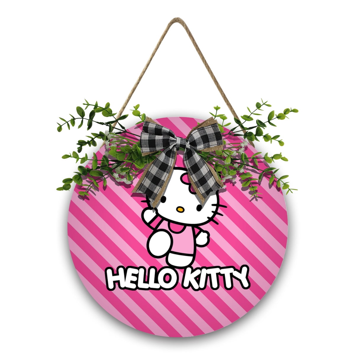 Hello Kitty Round wooden hanging board with decorative flowers and ...
