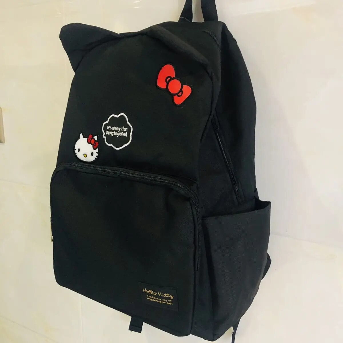 Hello Kitty Sanrio Backpacks Black Embroidery Book Backpack Student ...
