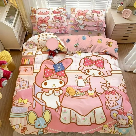 Hello Kitty Sanrio Cartoon Bedding Set Kawaii Duvet Cover For Single ...