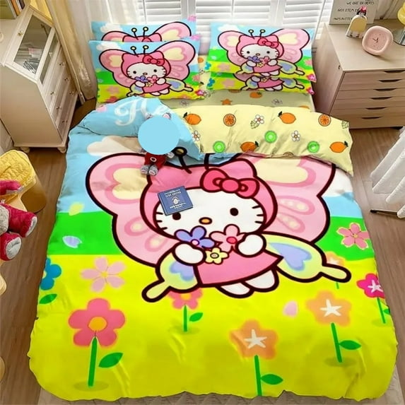Hello Kitty Sanrio Cartoon Bedding Set Kawaii Duvet Cover For Single ...