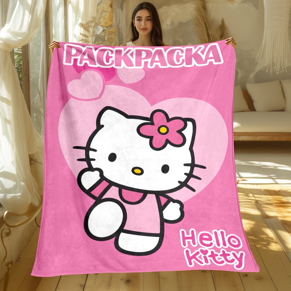 Hello Kitty Sanrio Cartoon Printed Flannel Blanket Sofa Bedroom Bed ...
