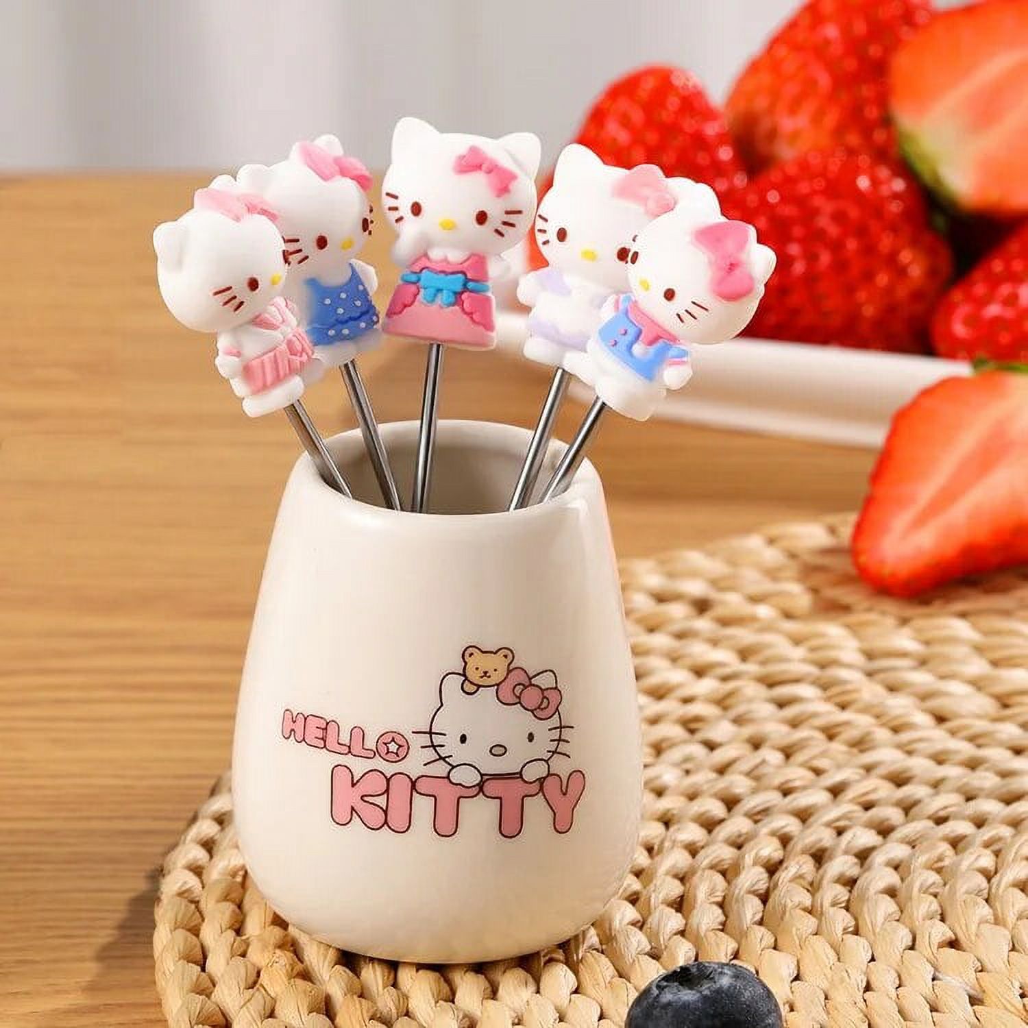 Hello Kitty Sanrio Fruit Fork Kawaii Anime Cartoon Cute Stainless Steel ...