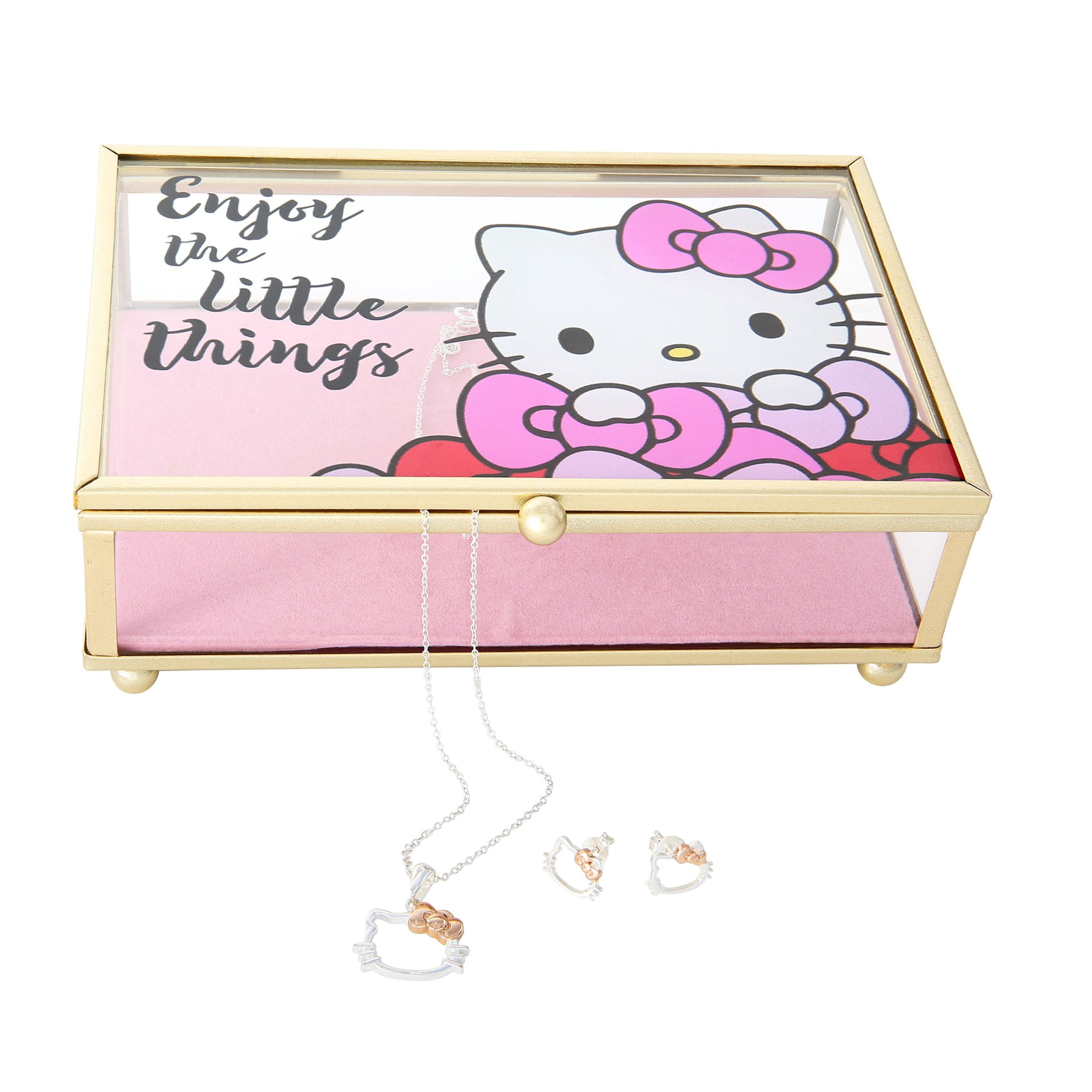 Sanrio Hello Kitty Jewelry Set, Glass Jewelry Box, Sterling Silver ...