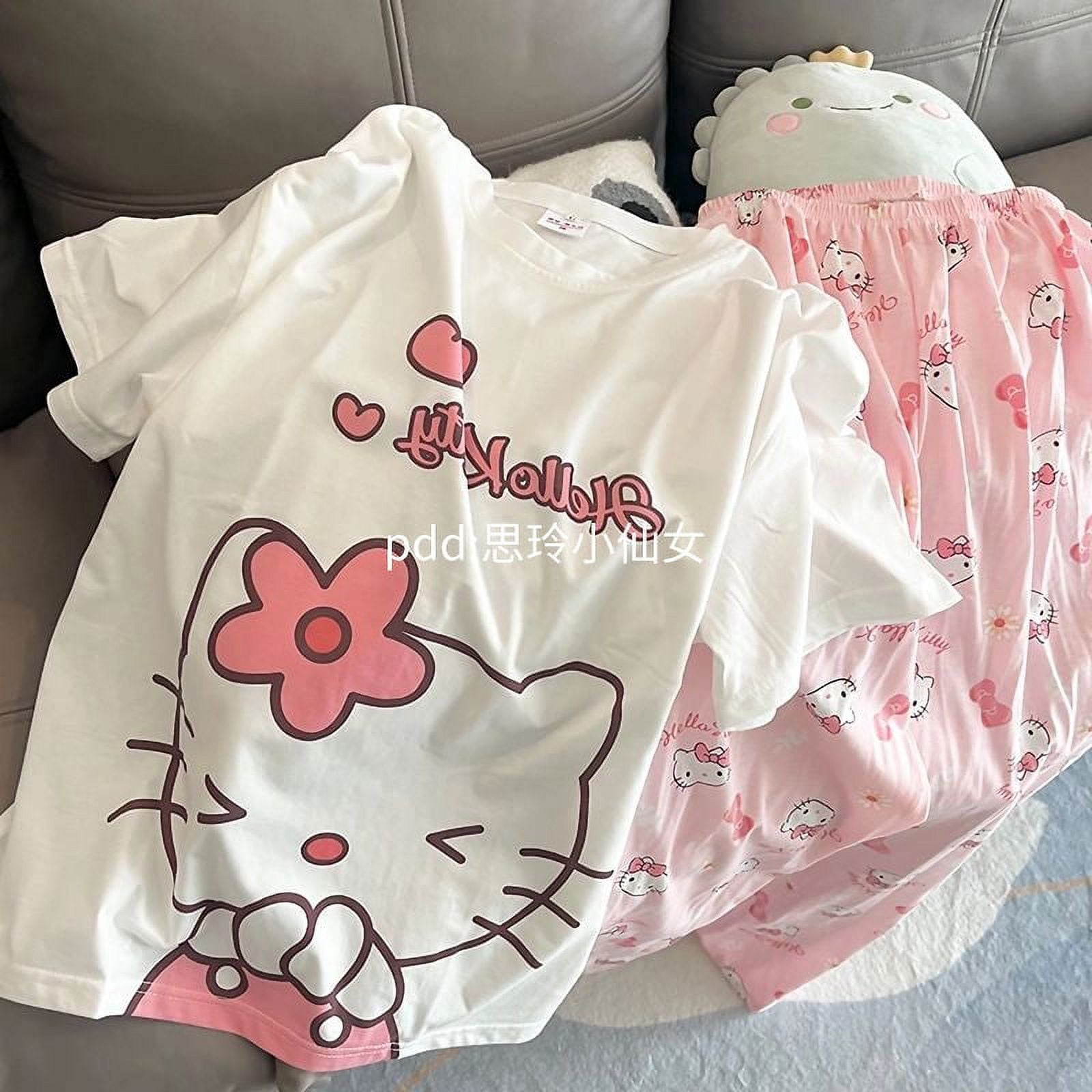 Hello Kitty Sanrio Kawaii Cute Cartoon Kt Cat Pajamas Female Summer ...