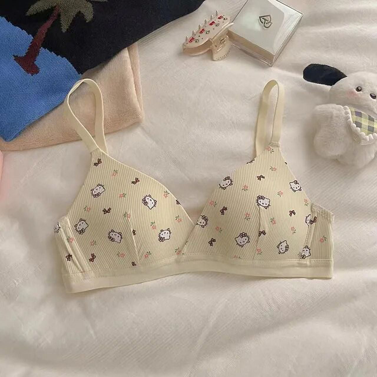 Hello Kitty Sanrio Kawaii Underwear Cute Traceless Triangular Cup Breathable Bra Comfortable