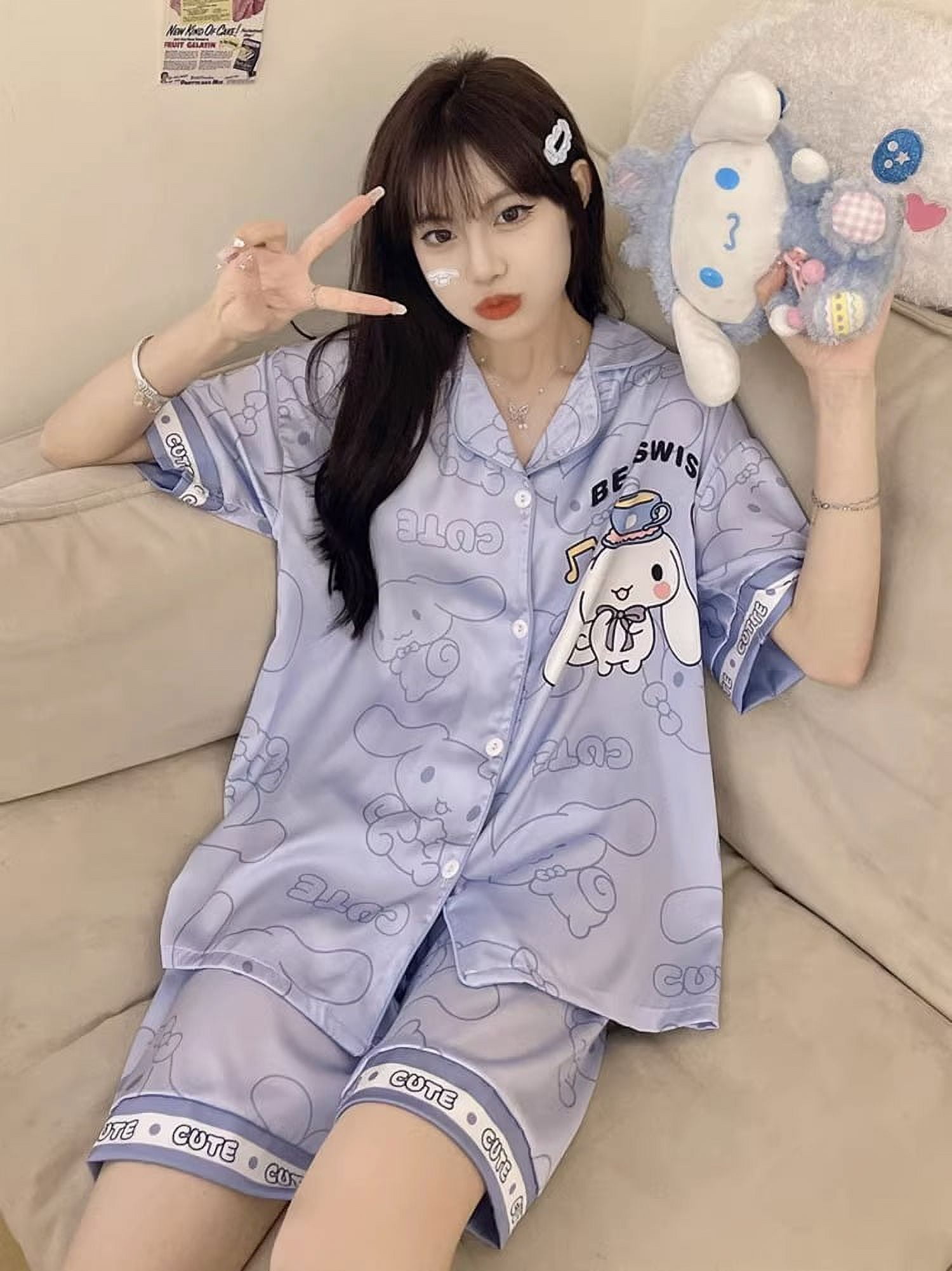 Hello Kitty Sanrio Kuromi Cartoon Ice Silk Pajamas Spring and Summer ...