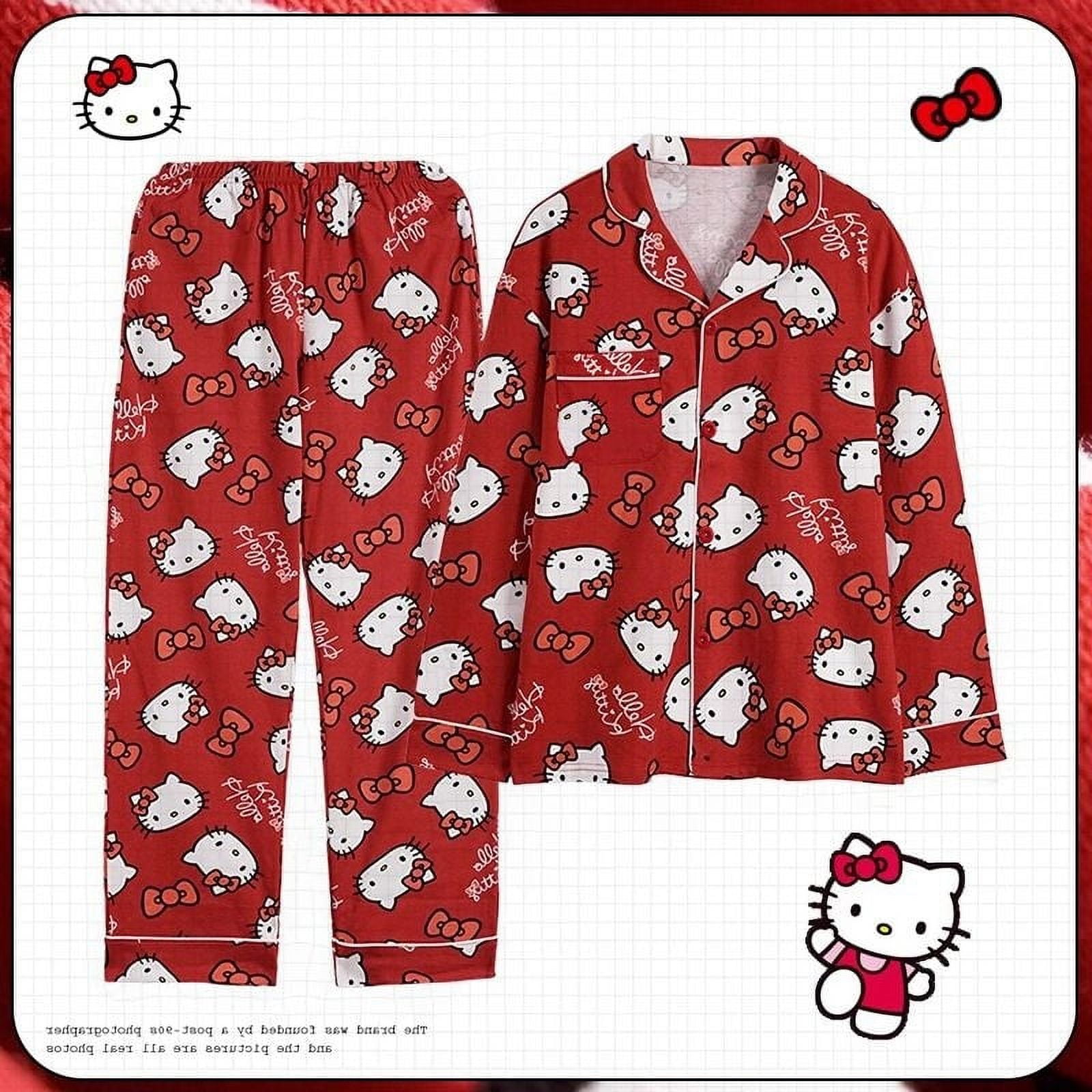 Hello Kitty Sanrio Red Pajamas Suits Y2k Kawaii Anime Button Shirts ...