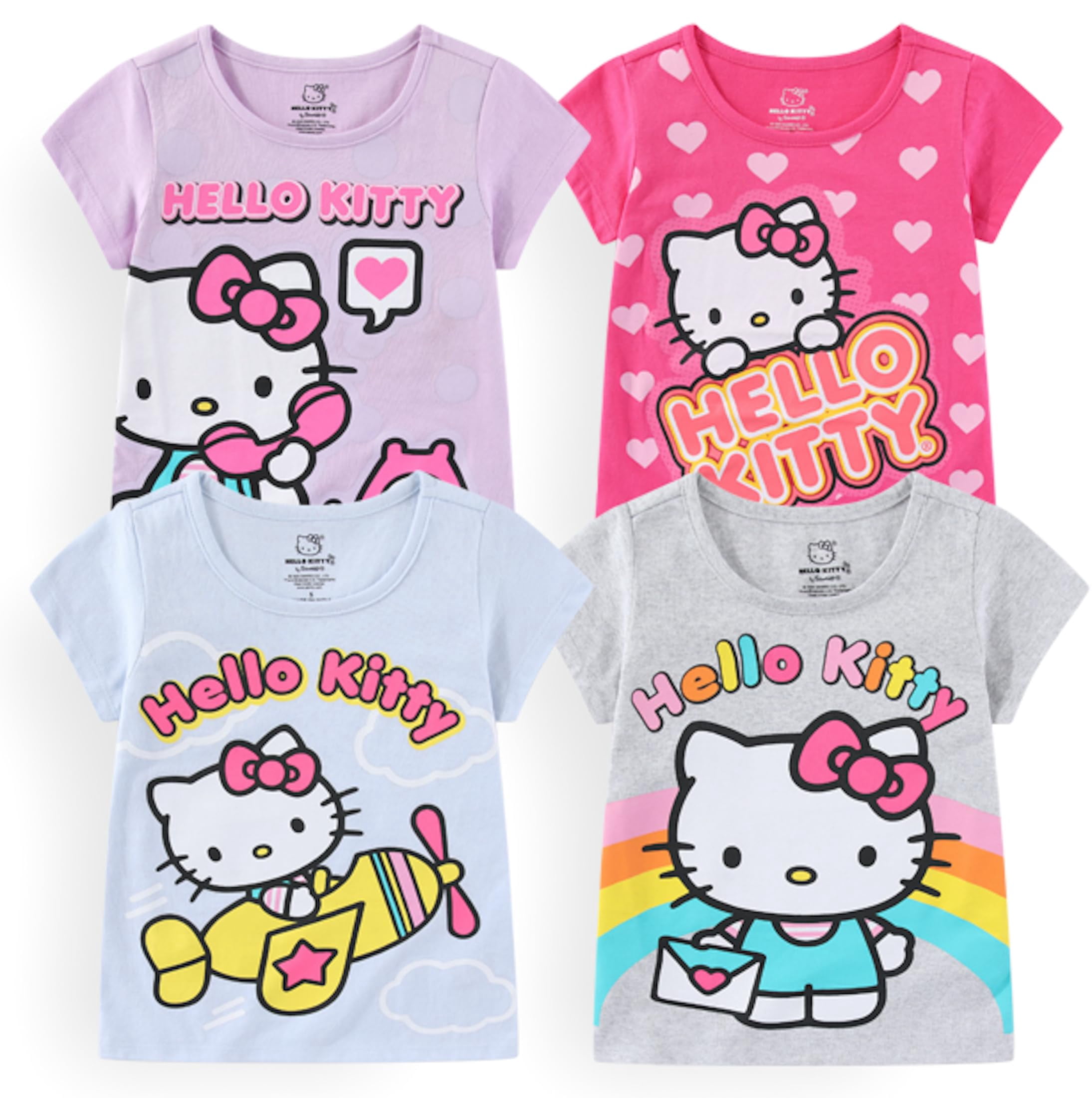 Hello Kitty Sanrio Short Sleeve T-shirt (Girls), 4 Pack, Sizes 4-12 ...