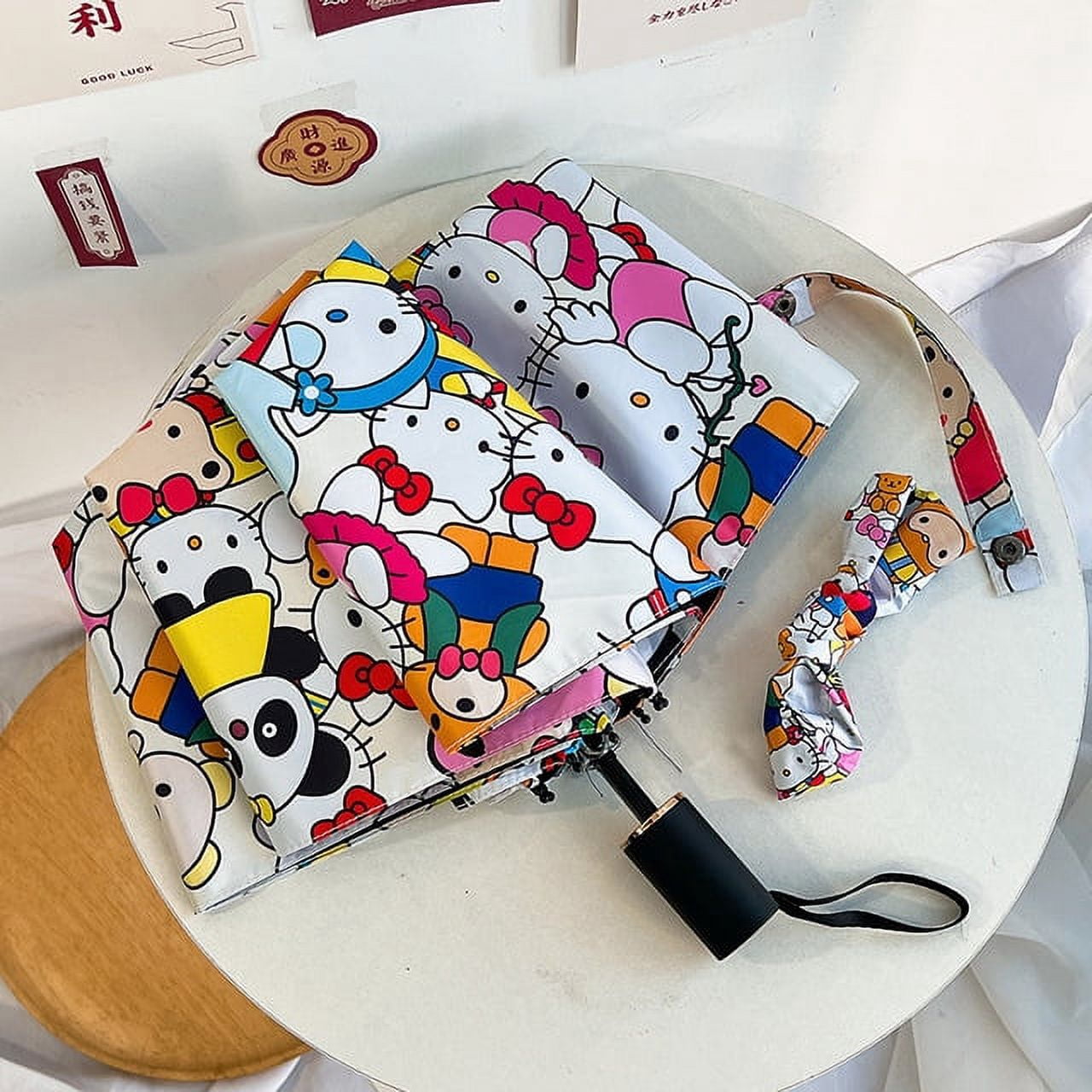 Hello Kitty Sanrio Umbrella Cute Cartoon Kawaii Student Rainy Folding ...