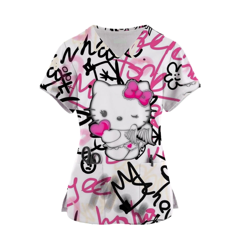 Hello Kitty Sanrio Woman Nurse Uniform 3D Print T-shirt Summer Short ...