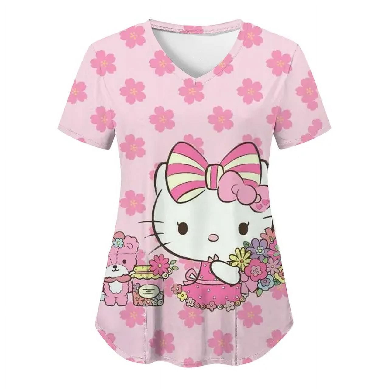 Hello Kitty Scrubs Medical Uniforms Womens Cartoon Printed Nurse Tops ...
