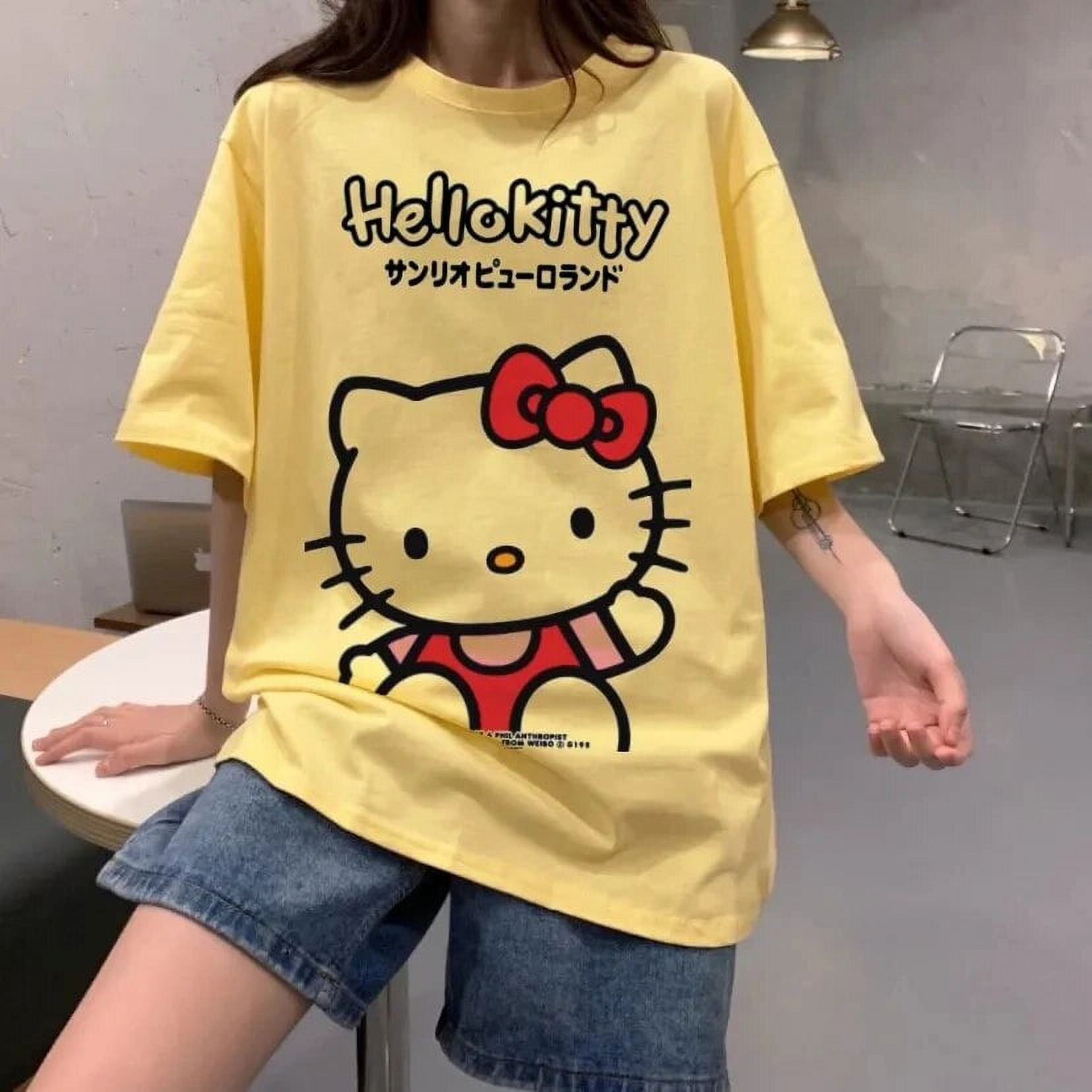 Hello Kitty Shirt Cotton Sanrio Kuromi Short Sleeve T-Shirt Korean ...