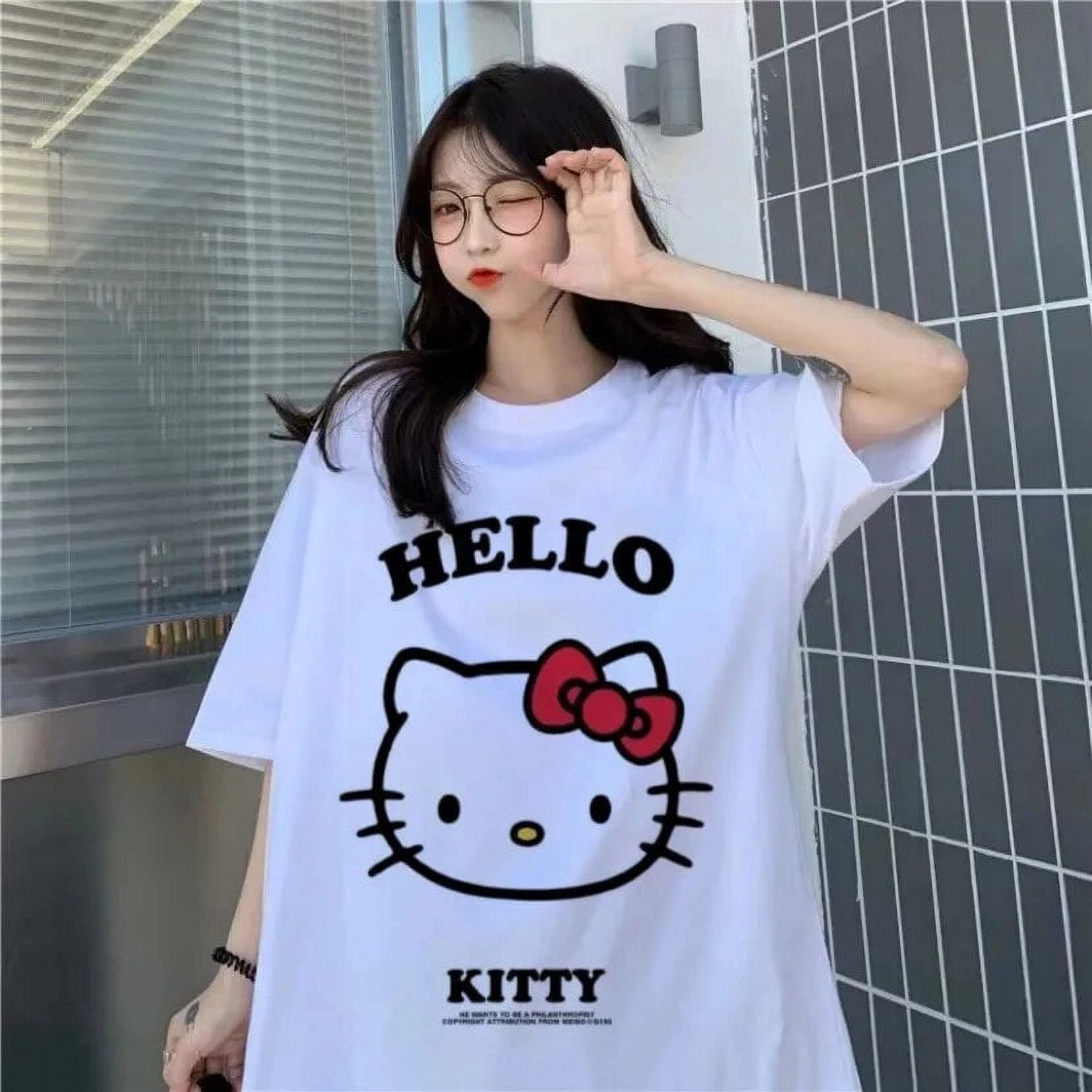 Hello Kitty Shirt Cotton Sanrio Kuromi Short Sleeve T-Shirt Korean ...