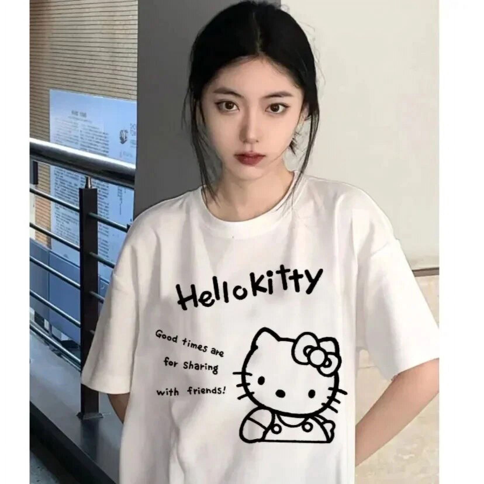 Hello Kitty Shirt Kuromi Funny Cute Women T-shirts Anime Print Gothic ...