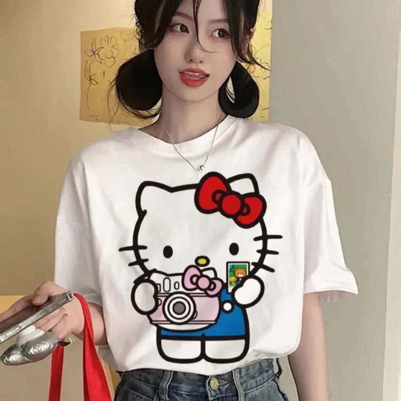 Hello Kitty Shirt Kuromi Funny Cute Women T-shirts Anime Print Gothic ...