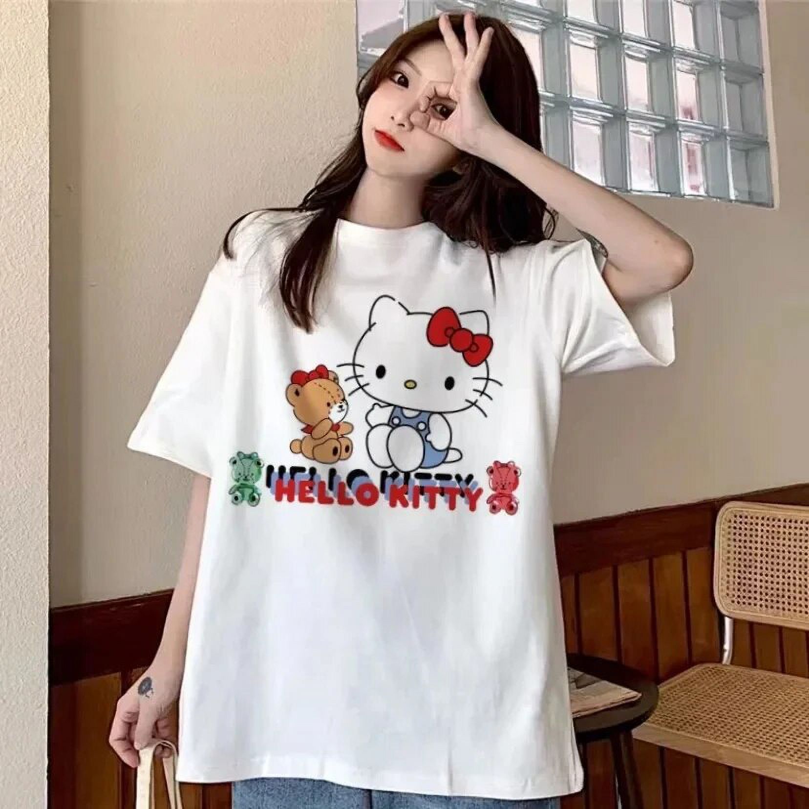 Hello Kitty Shirt Kuromi Funny Cute Women T-shirts Anime Print Gothic ...