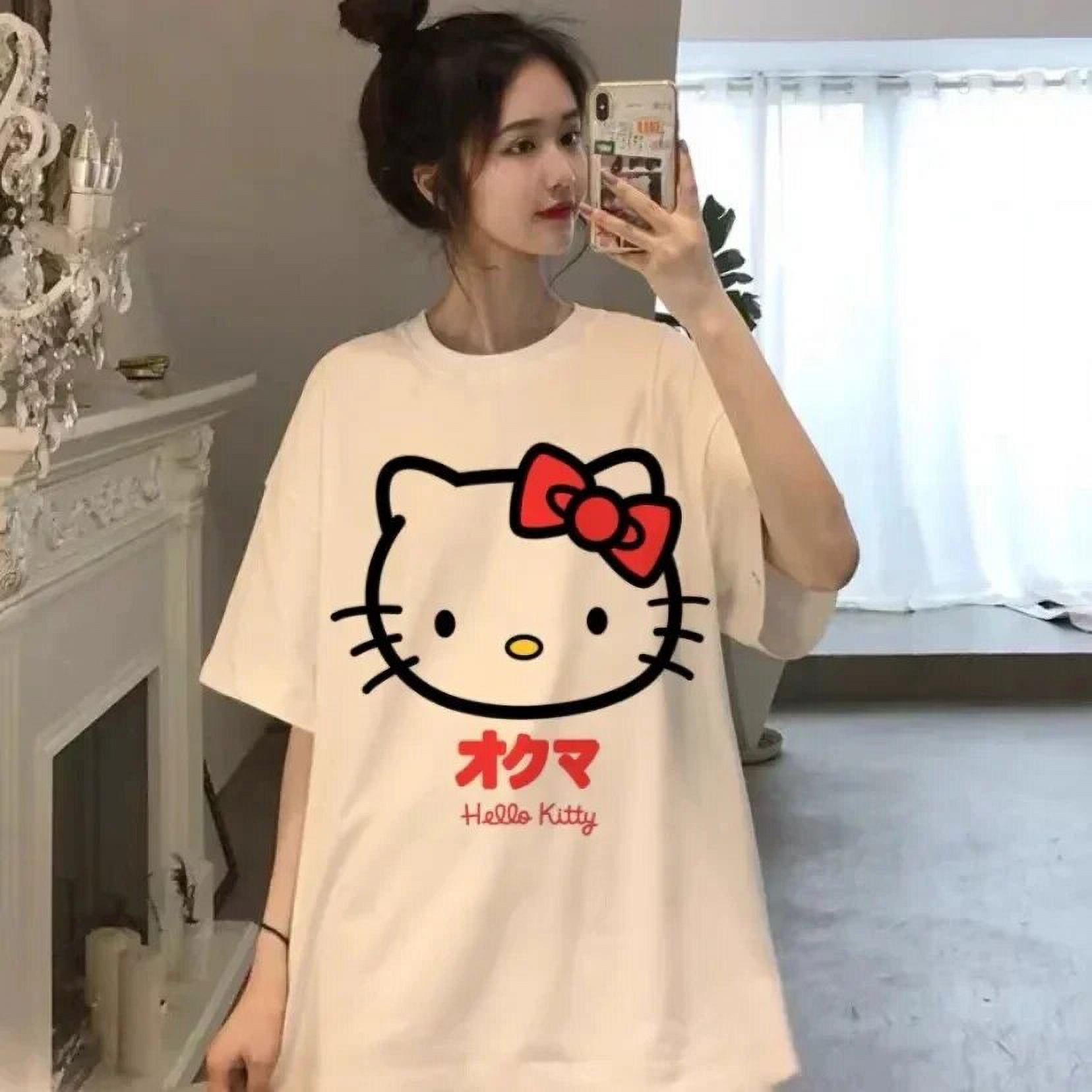 Hello Kitty Shirt Kuromi Funny Cute Women T-shirts Anime Print Gothic ...