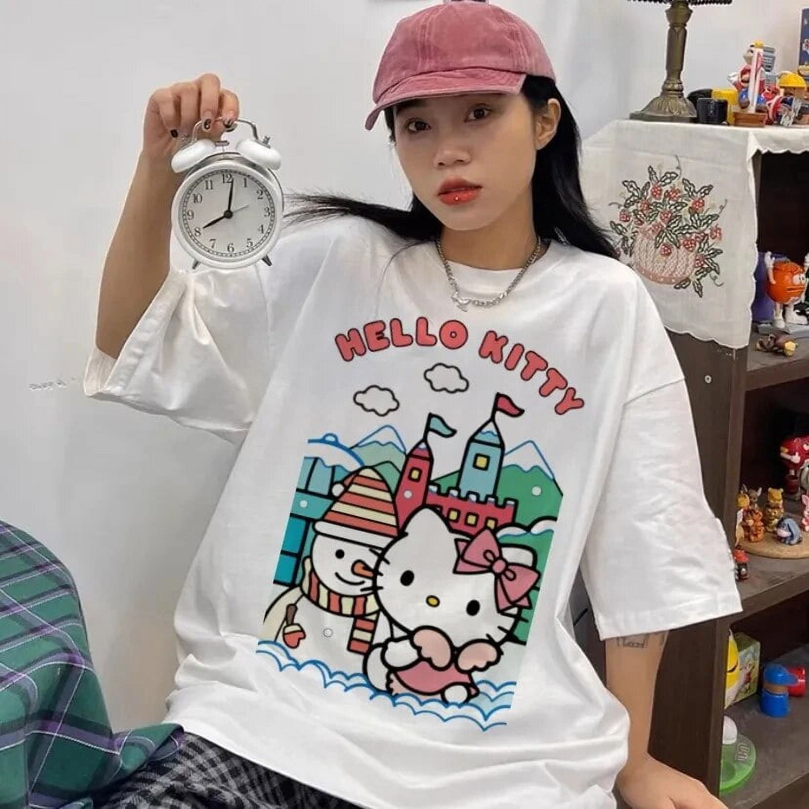 Hello Kitty Shirt Y2k Top Kawaii Women Clothes Cotton Japanese Sanrio ...