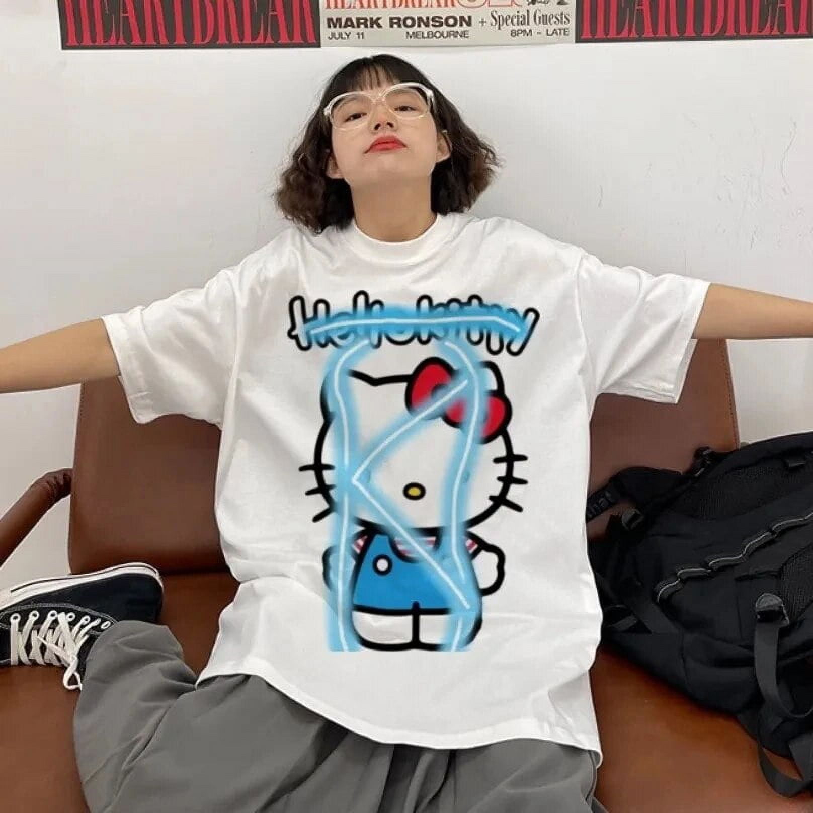 Hello Kitty Shirt Y2k Top Kawaii Women Clothes Cotton Japanese Sanrio ...