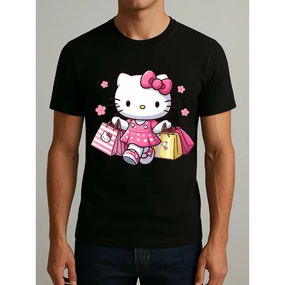 Hello Kitty Shopping graphic print shirt,Cotton ,Black Color,Size L ...