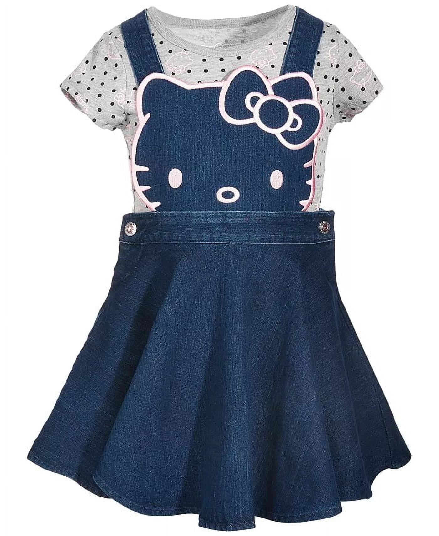 Hello Kitty Short Sleeve Round Neck Kitty Print Tshirt A Line Denim ...