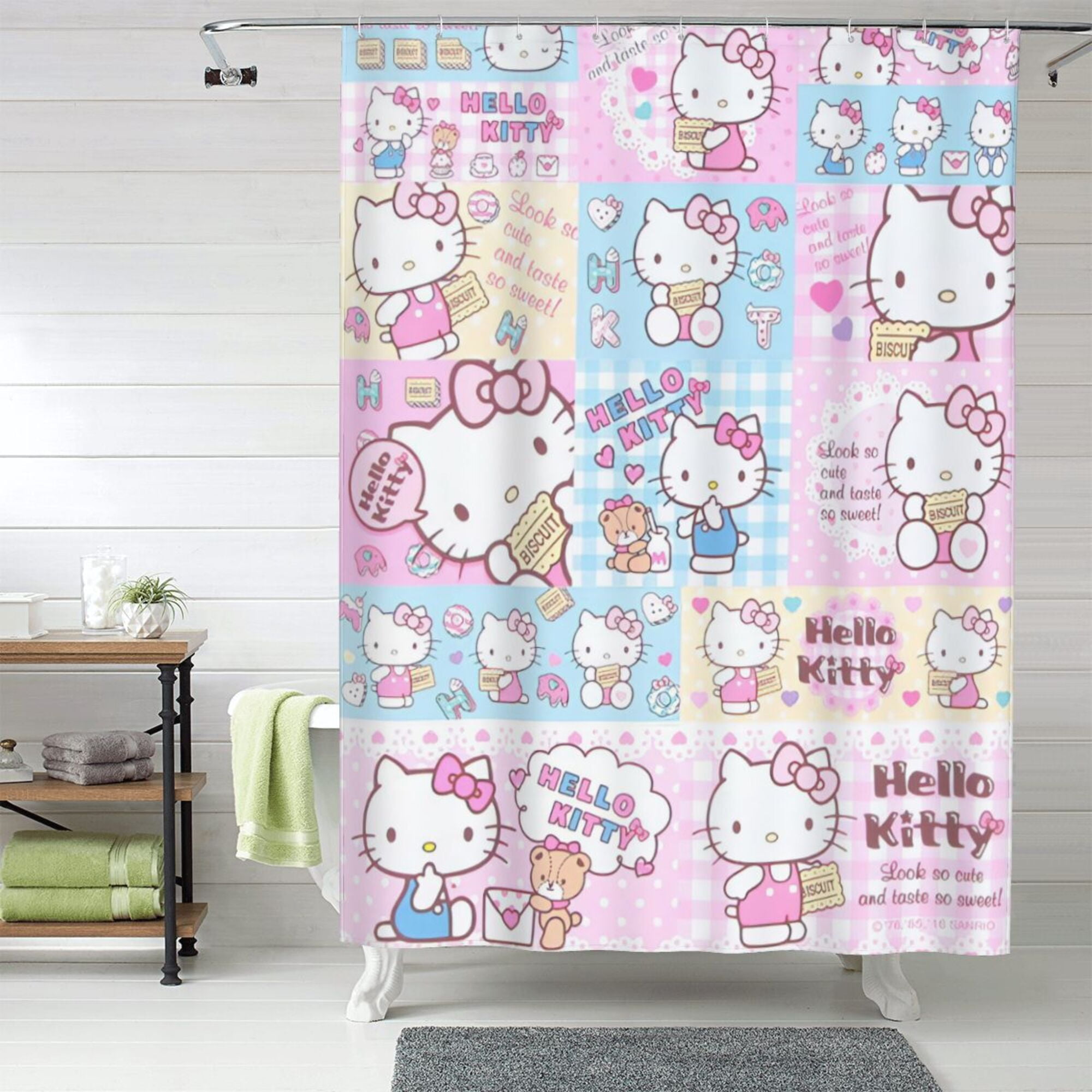 Hello Kitty Shower Curtain, 60 x 72 inch Waterproof Fabric Shower ...