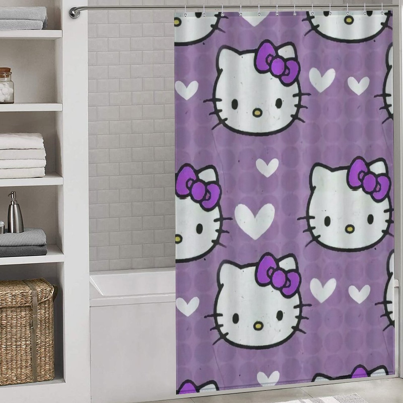 Hello Kitty Shower Curtains for Bathroom,Shower Curtain,Cartoon Bath Curtain with 12 Plastic ...