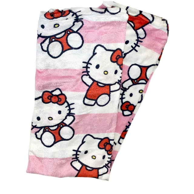 Hello Kitty Sanrio Soft Plush Pink White Stripe Silk Touch Throw ...