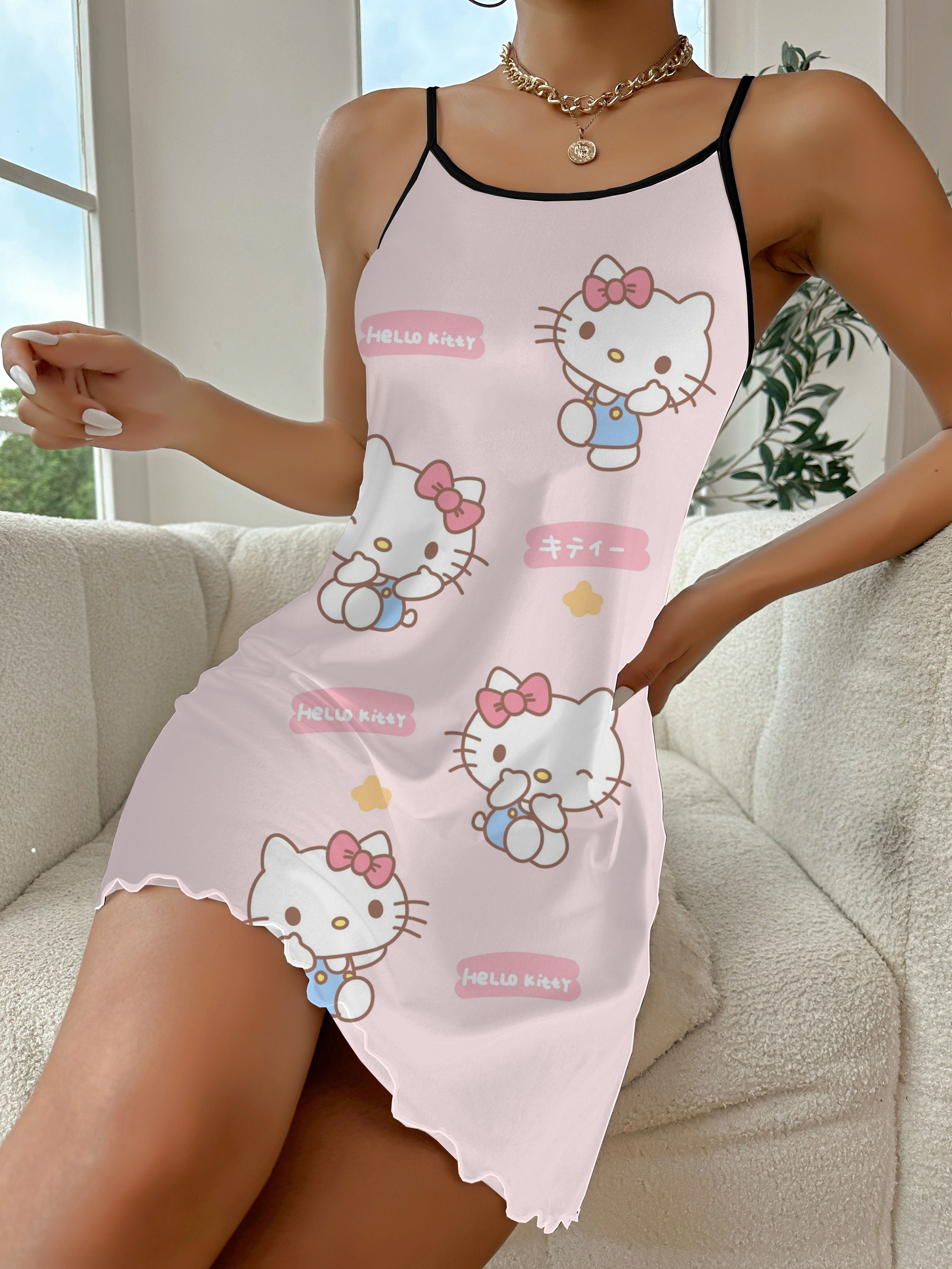 Hello Kitty Slip Dress Elegant Dresses for Women Satin Surface Pajama ...