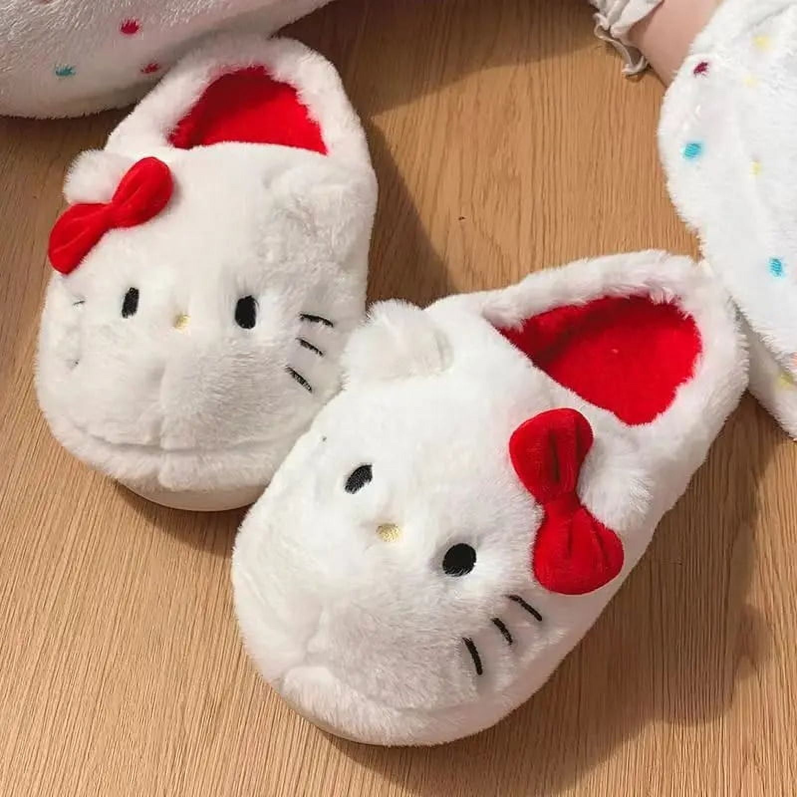 Hello Kitty Slippers Women Preppy Slippers House Kitty Fuzzy Bedroom ...
