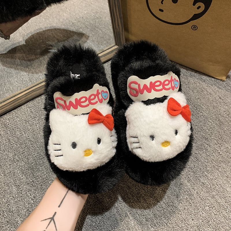 Hello Kitty Slippers Women Preppy Slippers House Kitty Fuzzy Bedroom ...