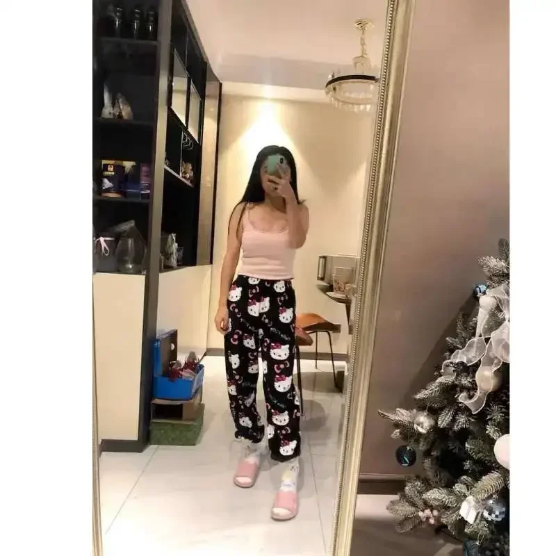 Hello Kitty Soft Coral velvet cartoon warm home pajama pants Walking ...