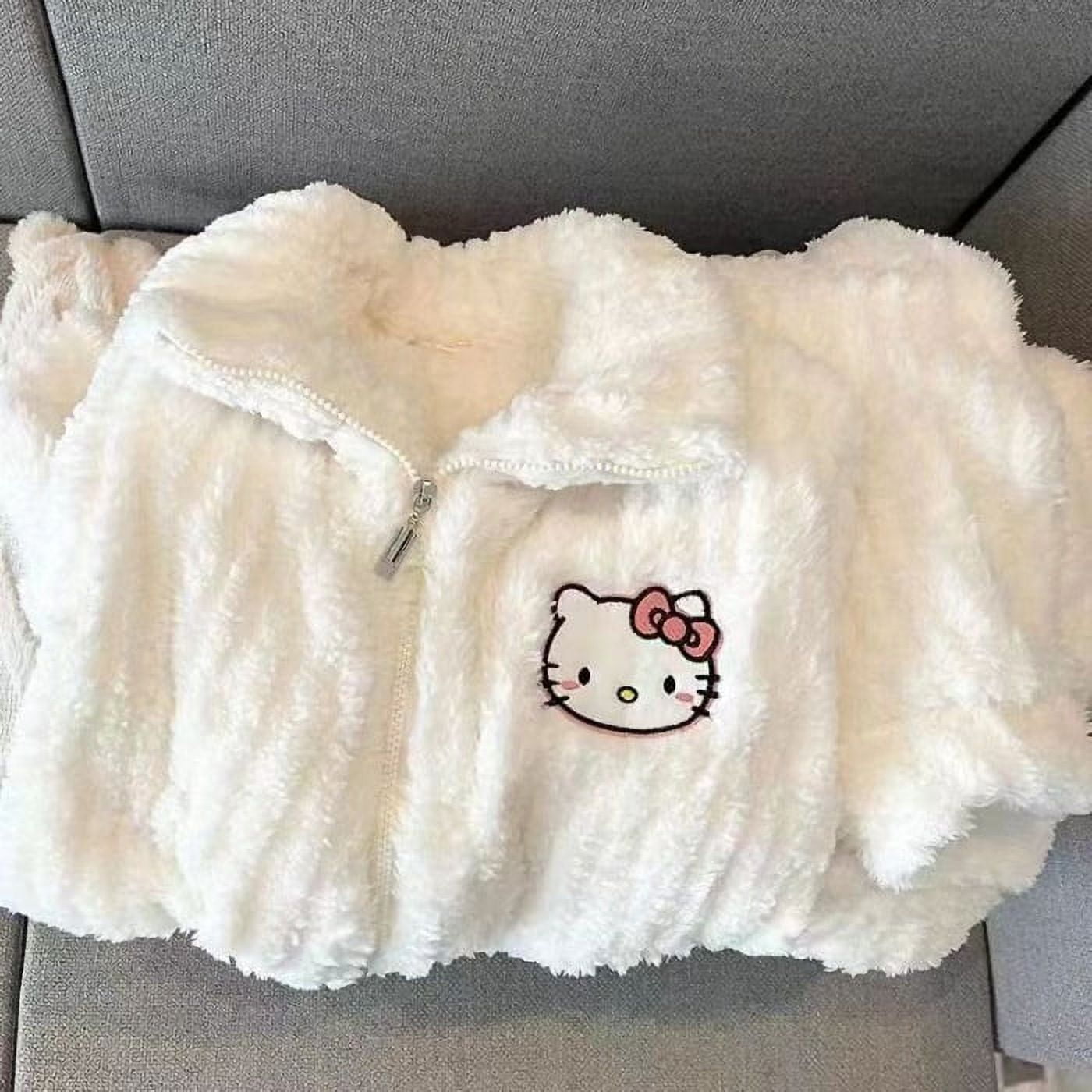 Hello Kitty Solid Soft Plush Pajamas Suits Cute Sanrio Anime Print ...