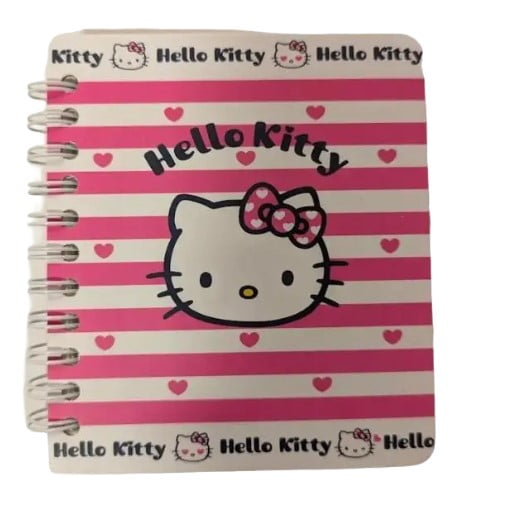 Hello Kitty Spiral Mini Notepad 4" x 3" Pink and White Lines with Mini ...