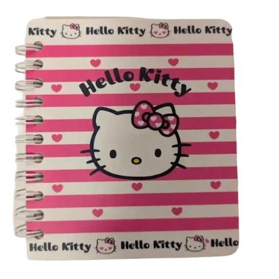 Hello Kitty Spiral Mini Notepad 4" x 3" Pink and White Lines with Mini ...