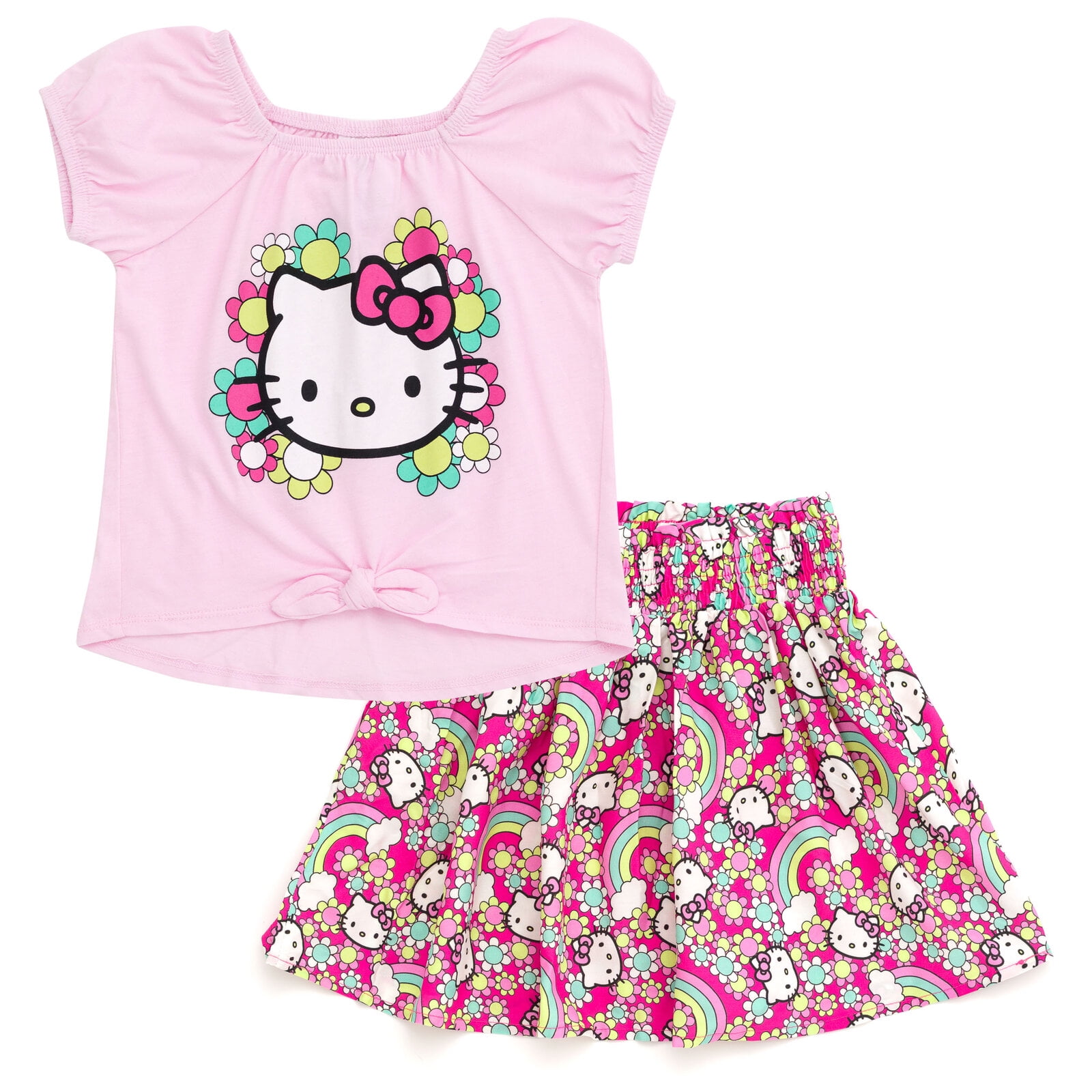 Hello Kitty Square Neck T-Shirt and Skirt Outfit Set Toddler to Big Kid ...