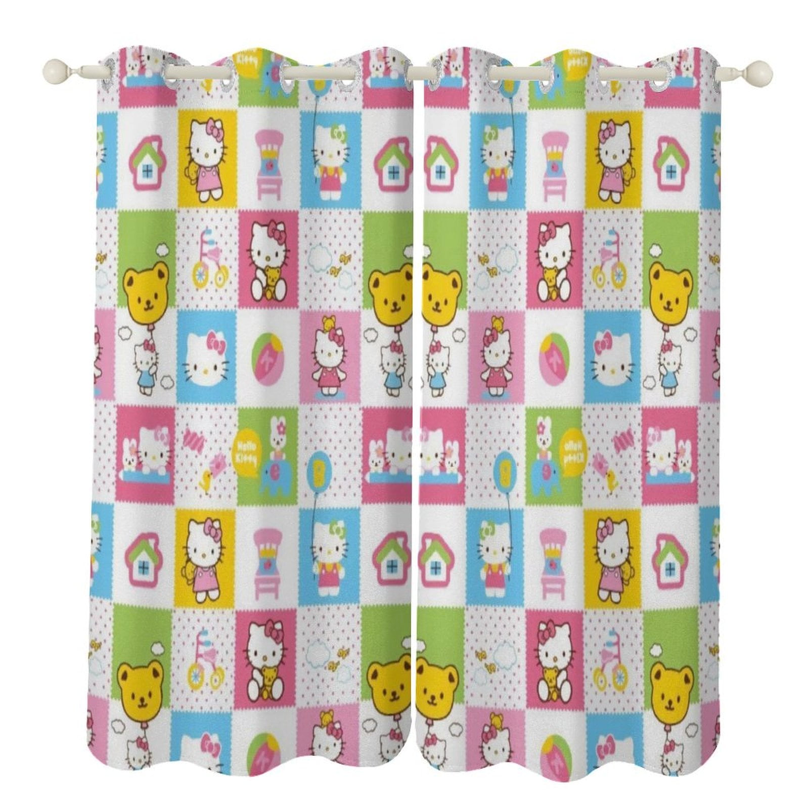Hello Kitty Stickers Kids Curtains 52 X 72 Inch,Cartoon Blackout ...