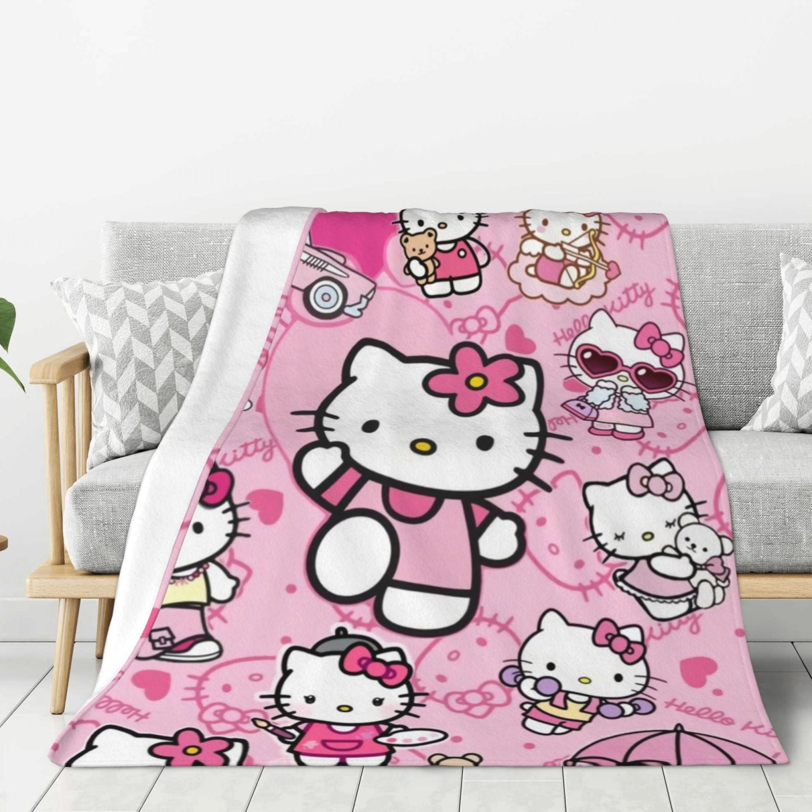 Hello Kitty Stickers Throw Blanket for Couch,Super Soft Cozy Blankets ...