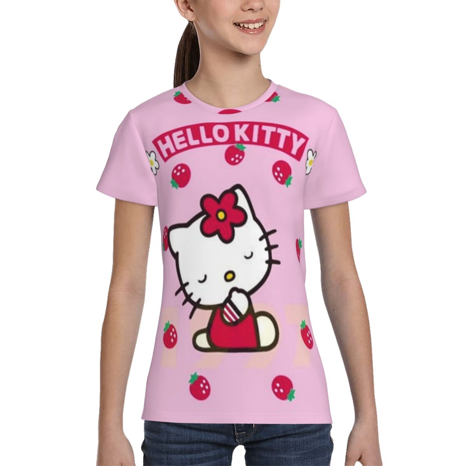Hello Kitty Strawberry Girls Shirts,Cool 3D Graphic Short Sleeve Tee ...