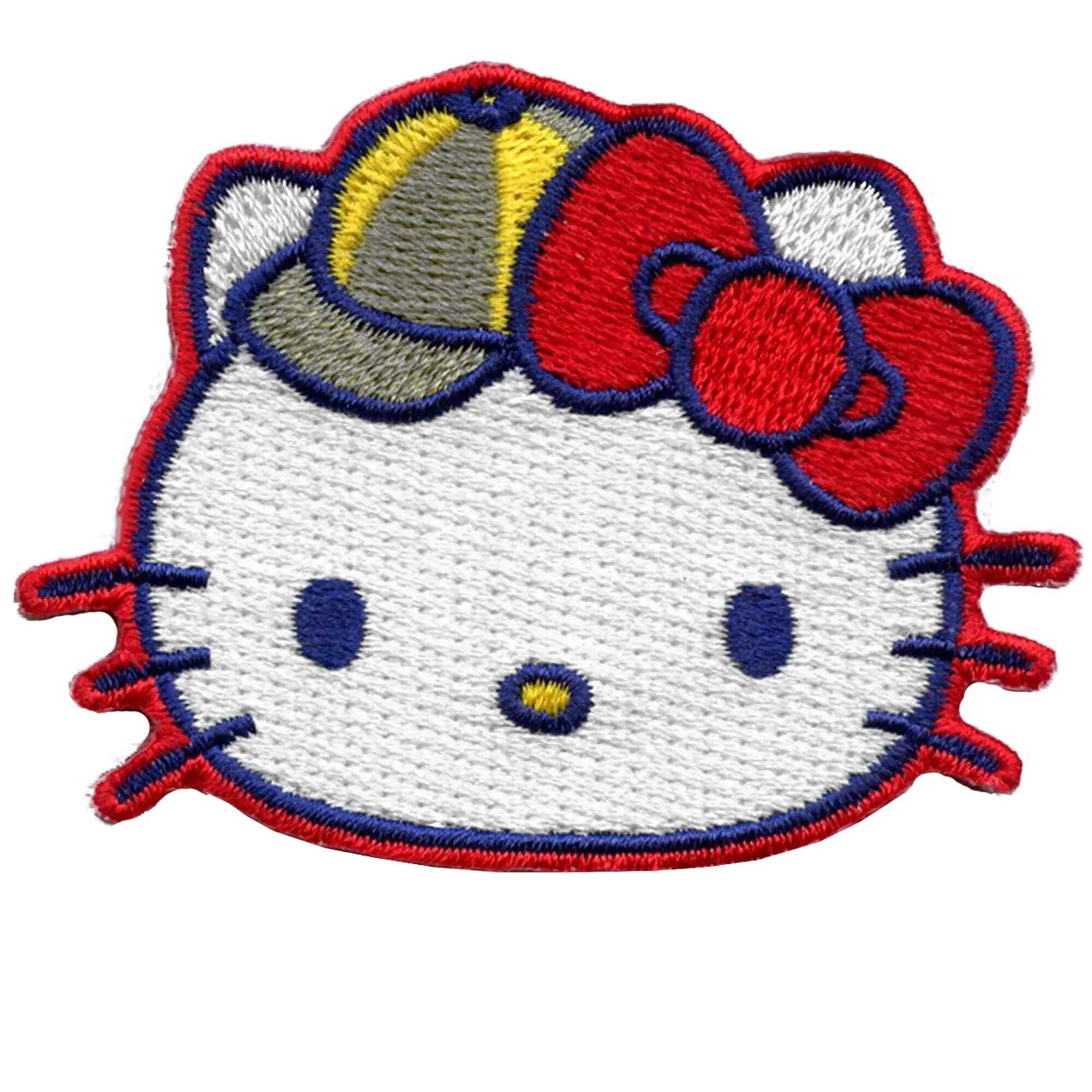 Hello Kitty Striped Hat Patch Red Bow Head Shot Embroidered Iron On ...