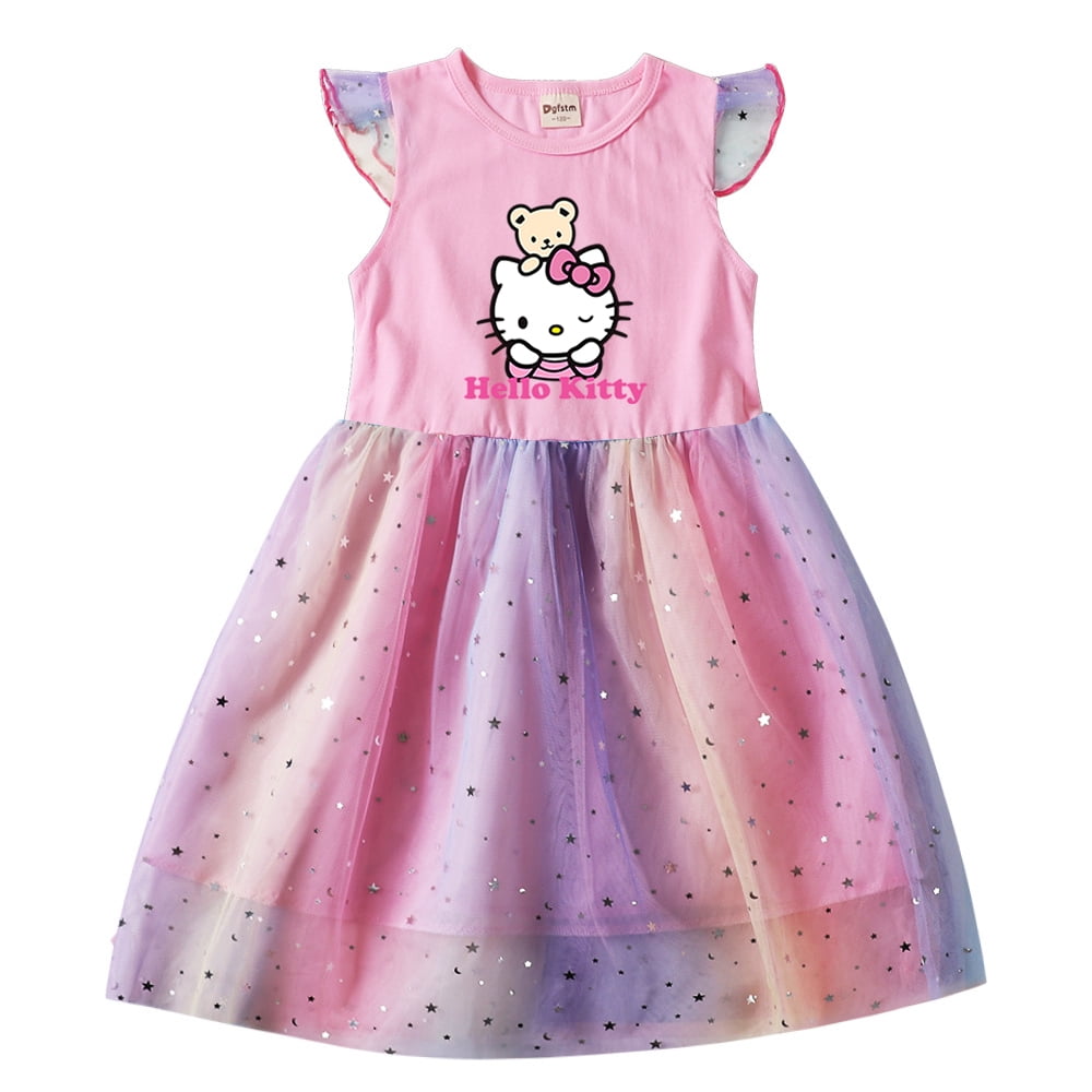 Hello Kitty Summer Kids Dresses for Girls Cartoon Short Sleeve Princess ...