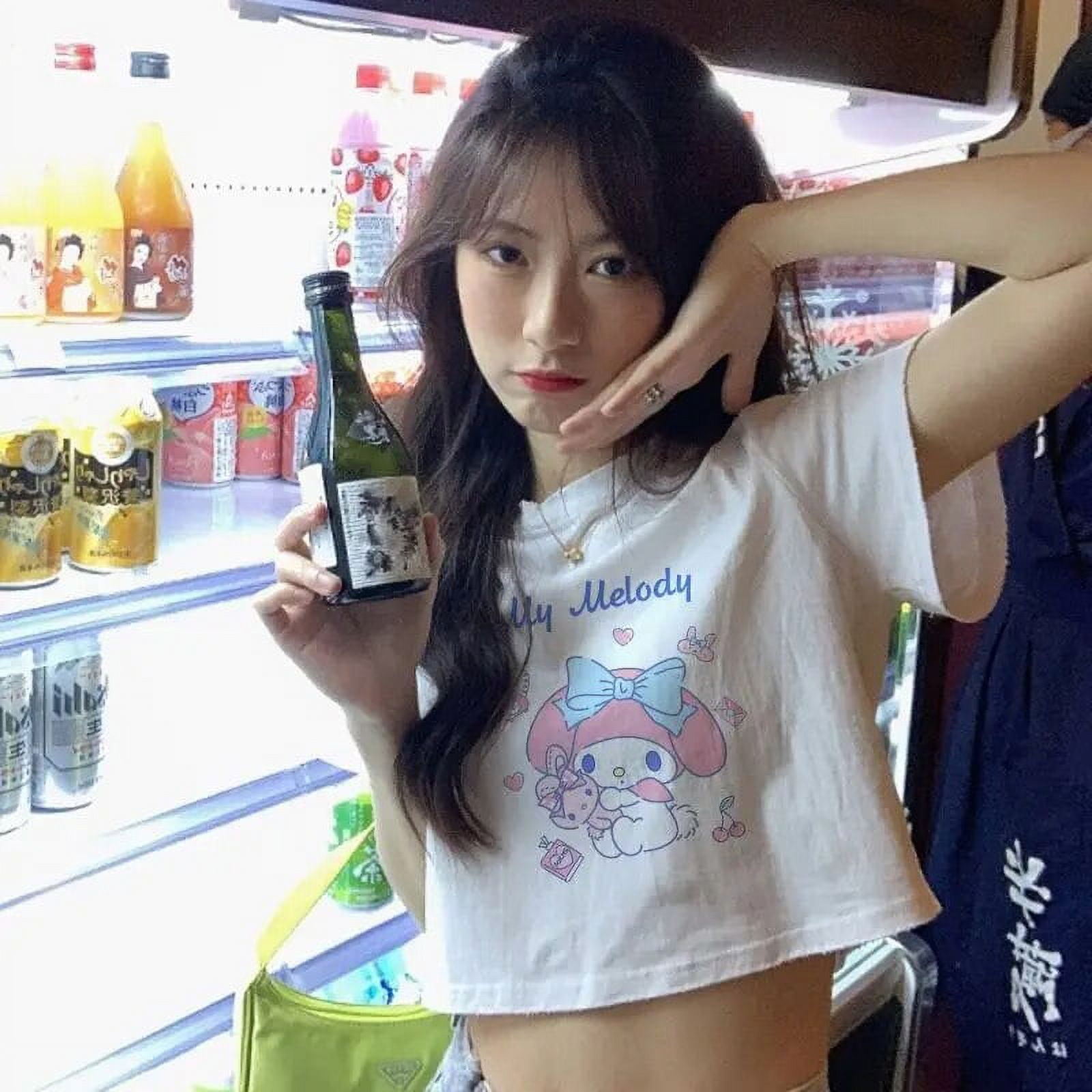 Hello Kitty T-Shirt Kuromi Short Top Y2K Kawaii Sanrio Girl Cotton ...