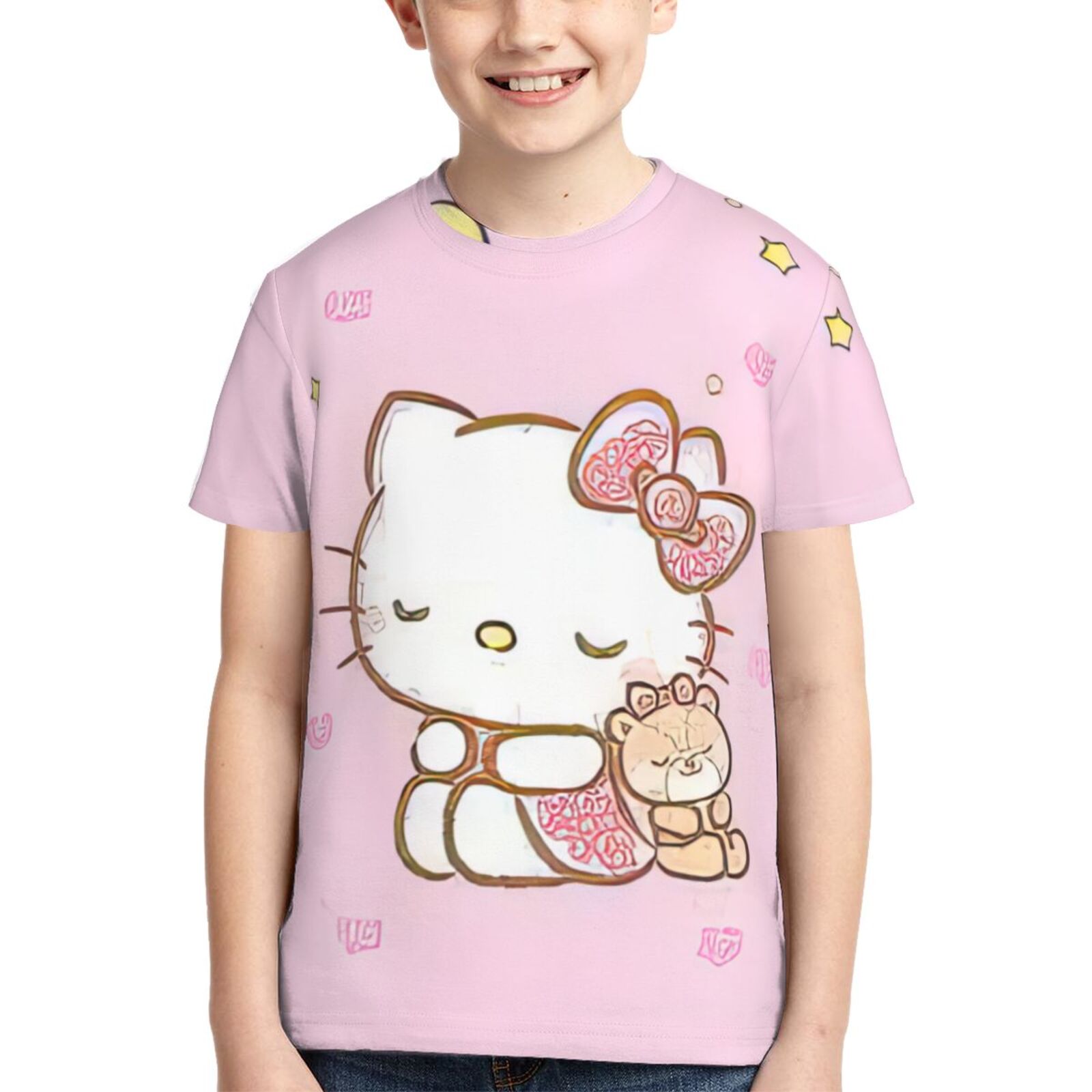 Hello Kitty T Shirts For Girls Boys, 3d Print Cartoon Graphics T Shirt ...
